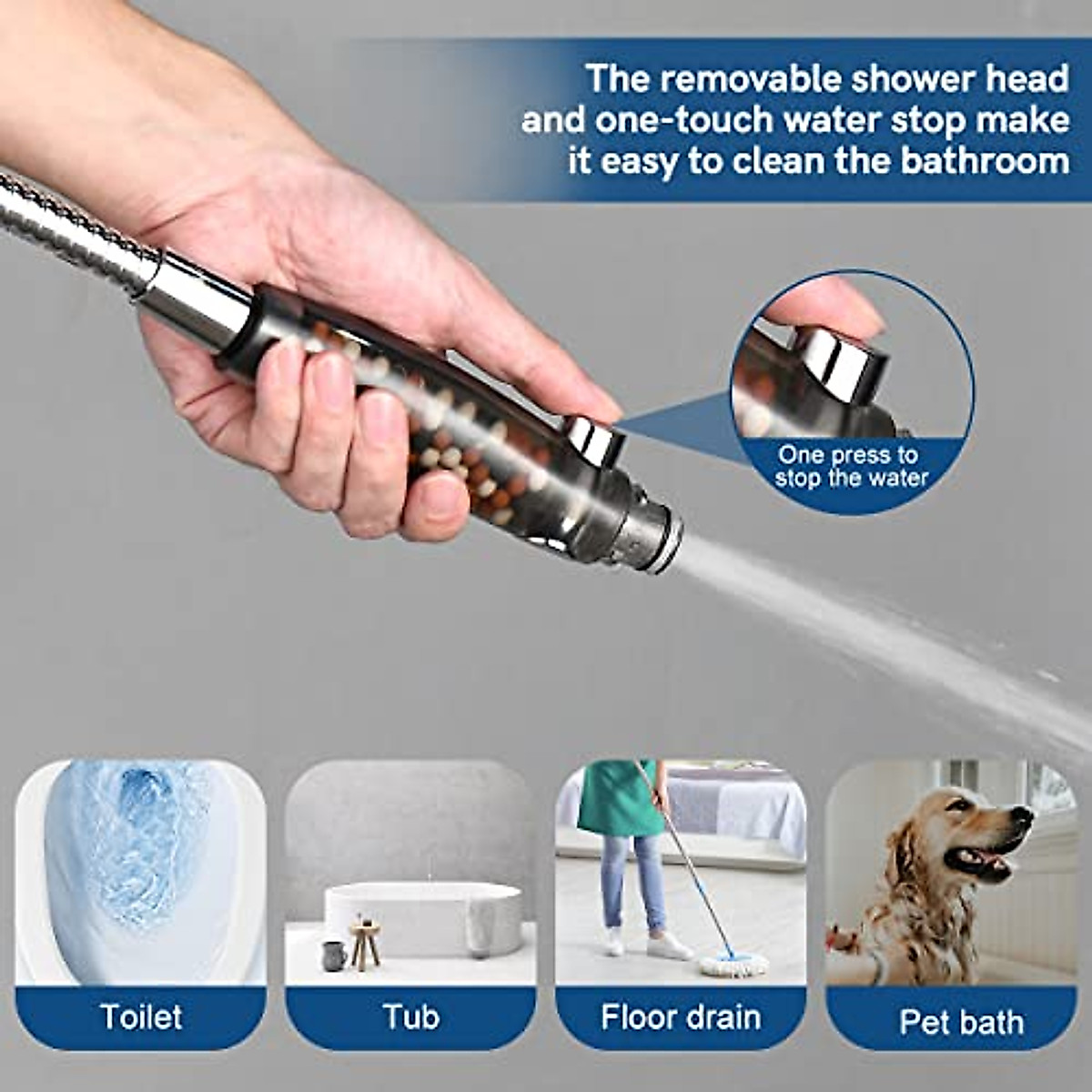 Fulgutonit Modern 9-Setting Shower Head with Handheld Combo, Polished Finish, Removes Chlorine and Harmful Substances