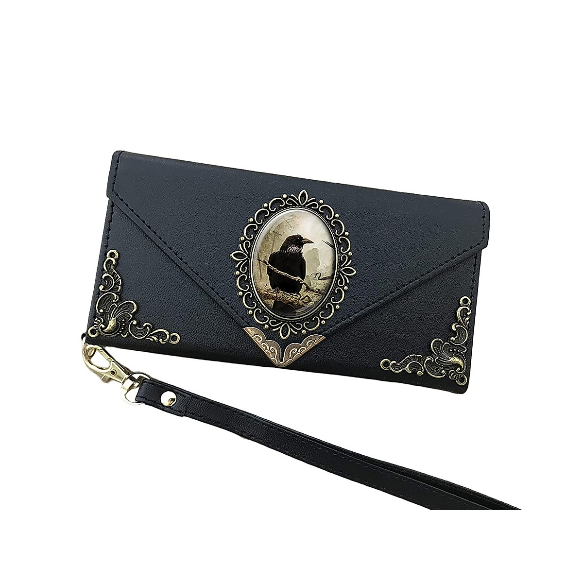 Gothic Crow phone leather wallet case for iPhone X XS XR 11 12 13 14 Pro Max Samsung S23 S22 S21 S20 Ultra S10 S9 Note 20 8 9 10 Plus Dc045