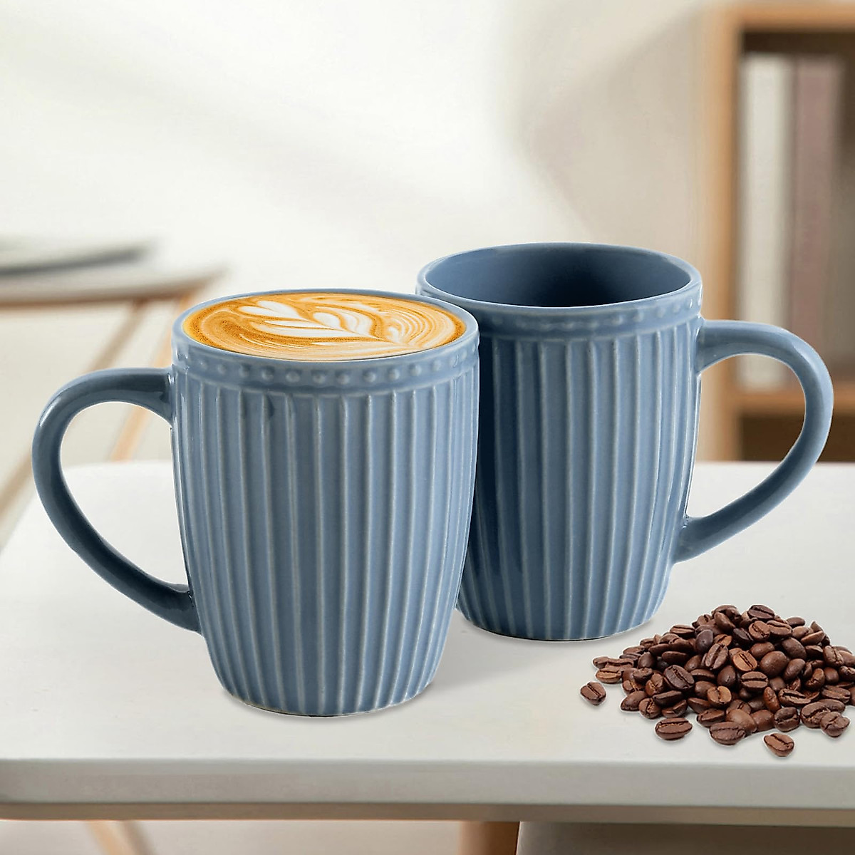 wocaxc Coffee Mugs Set of 6, 12 oz Fluted Coffee Mugs for Men Women, Modern Coffee Mugs with handle for Tea/Latte/Cappuccino/Cocoa.Microwave & Dishwasher Safe,Housewarming Gift (Grey)