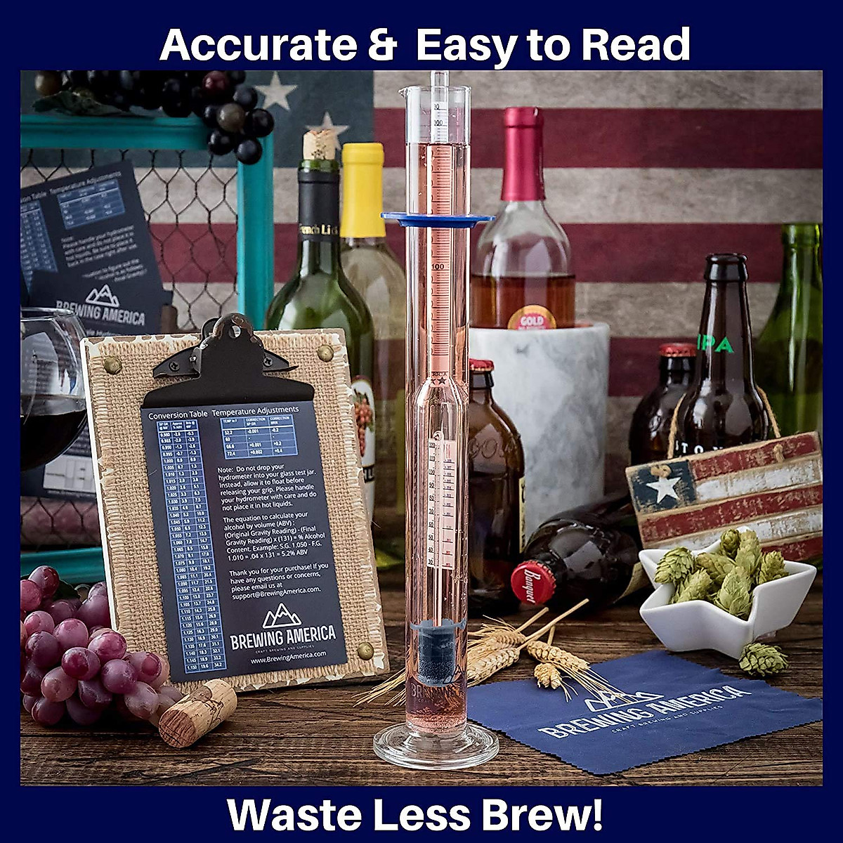 Thermo-Hydrometer ABV Tester Kit Triple Scale for Beer/Wine - Pro Series American-Made Specific Gravity Hydrometer with Thermometer Temperature Correction, N.I.S.T Traceable (KIT)
