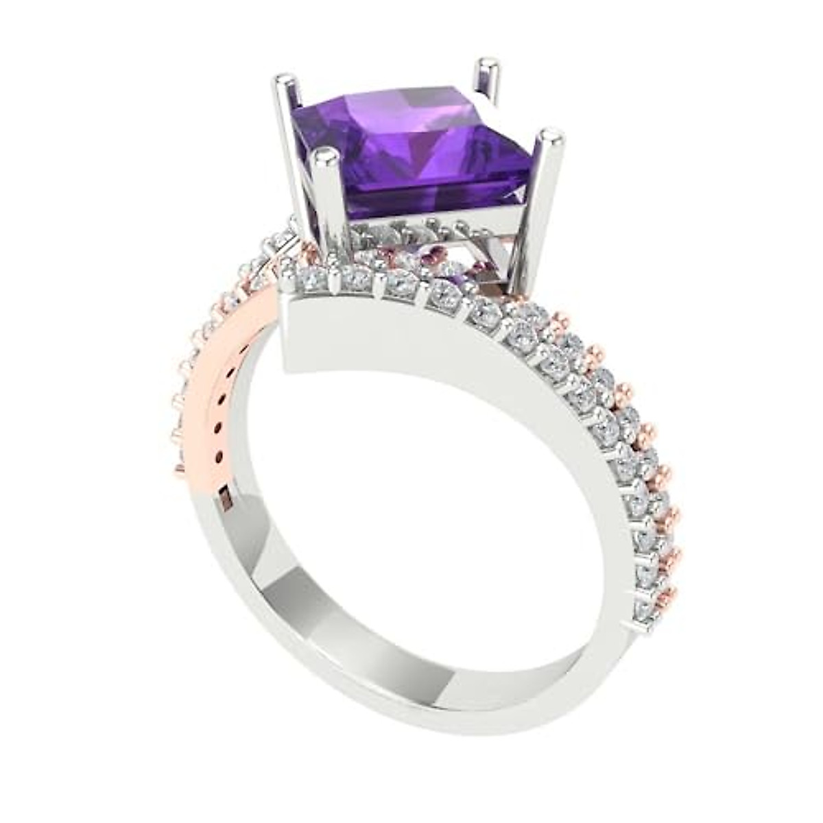 Clara Pucci 2.45ct Princess Cut laser Engraving Split Shank Amethyst Engagement Wedding Solitaire W/Accent Ring 18K 2 tone Gold 3.5