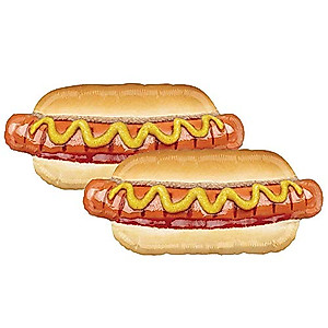 Set of 2 Hot Dog Jumbo 34" Foil Summer Picnic BBQ Party Balloons