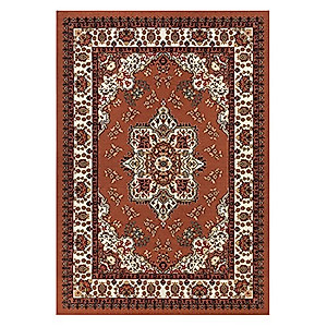 Antep Rugs Alfombras Oriental Traditional 8x10 Non-Skid (Non-Slip) Low Profile Pile Rubber Backing Indoor Area Rugs (Rust Brown, 7'10" x 10')