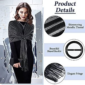 Tiamon 5 Pcs Rhinestone Jewelry Sets Silver Shawls and Wraps Formal Clutch Purses for Women Evening Dresses Bridal Weddings (Black, Glitter)