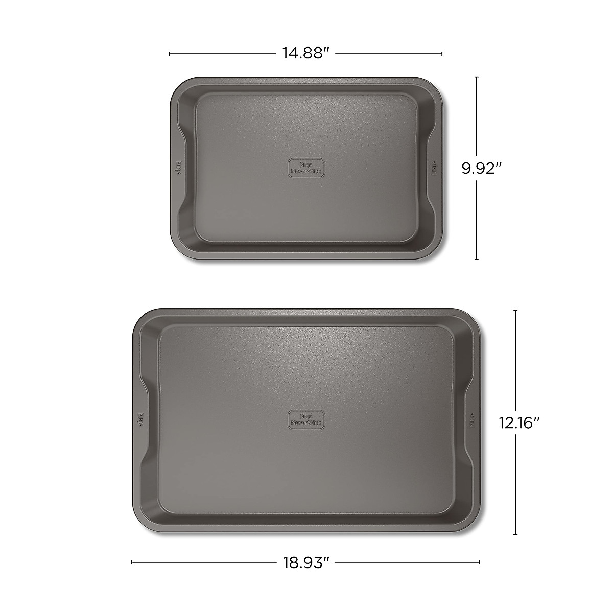 Ninja B32002 Foodi NeverStick Premium 2-Piece Baking Sheet Set, Nonstick, Oven Safe up to 500⁰F, with 9 x 13 inch Sheet & 11 x 17 inch Sheet, Dishwasher Safe, Grey