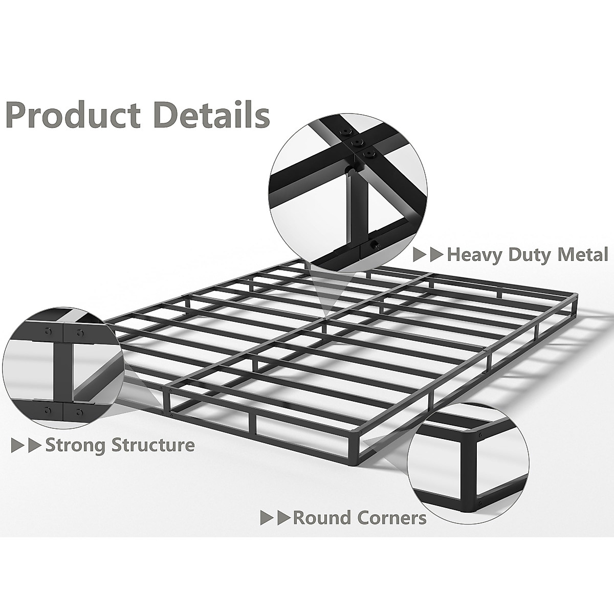 Vitverve Box Spring King, 5 Inch High Metal King Size Box Spring Only, Heavy Duty Mattress Foundation with Fabric Cover, Easy Assembly, Quiet Noise Free, Non Slip, Black