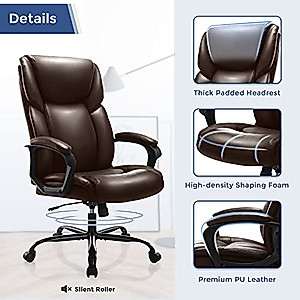 Executive Office Desk Chair Adjustable High Back Ergonomic Managerial Rolling Swivel Task Chair Computer PU Leather Home Office Desk Chairs with Lumbar Support, Brown