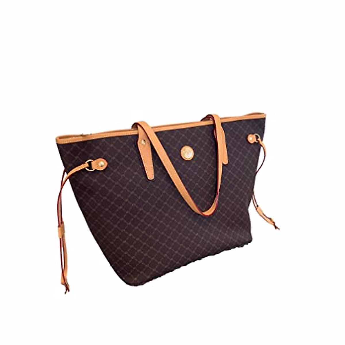 Rioni Signature Brown Designer Canvas Italian Leather Trimmed Tote Shoulder Bag