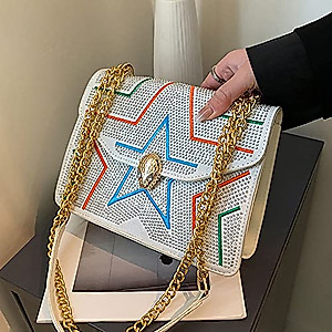 Nhicdns Rhinestone Crossbody Evening Bag for Women Glitter Clutch Purses Wedding Party Top Handle Satchel Bag Silver