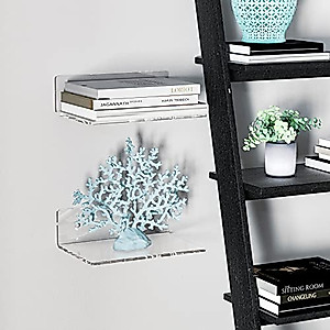 Sezanrpt 9 Inch Clear Wall Shelf, Acrylic Small Floating Shelf for Wall, Home Wall Display Ledges for Storage, Room Décor, Space Saving, Items Organizer, 2 Pack