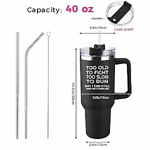 40 Oz Insulated Tumbler with Handle and Straw,Old Fight Slow Run Stainless Steel Vacuum Insulated Travel Mug,Leak-proof Water Bottle Iced Coffee Cup,Quote Graphic