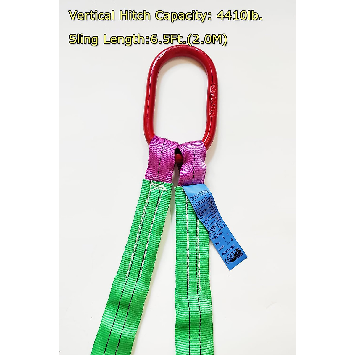 Two Leg Bridle Web Sling 6.5ft 4410lb Web Slings Belt Type with hook2.0 m 2000 kg Lightweight and Flexible Capacity Steel Sling[2leg 2.0 t]