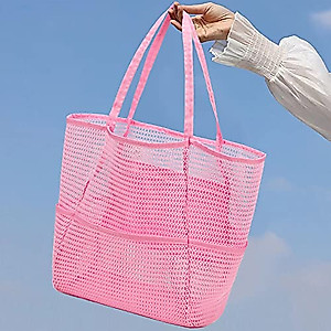 BTOOP Large Mesh Beach Tote Bag for Women Girls Cute Packable Pool Bags Shoulder Toys Handbag for Girls Family Travel Vacation