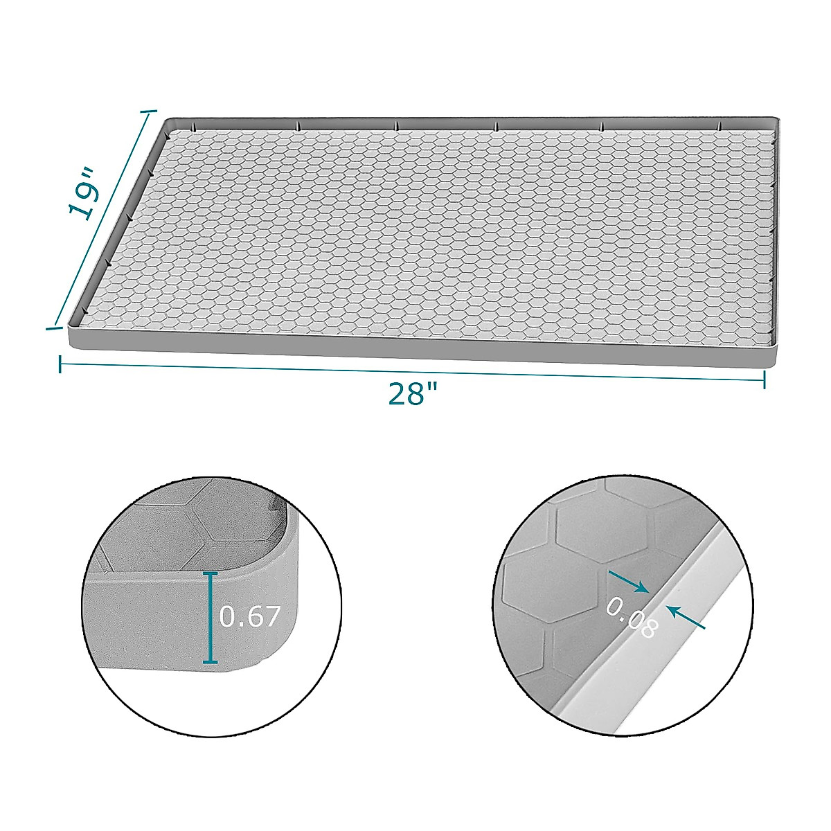 Jacooxi Under Sink Mat 28 x 19 for Kitchen Waterproof, Silicone Under Sink Liner, Bathroom Kitchen Cabinet Protector Mat, Easy to Clean Cabinet Mat Organizers and Storage, Light Grey