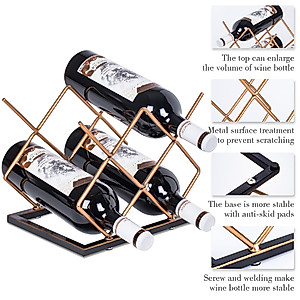 LEYON Tabletop Wine Rack 5 Bottles Wine Bottle Holder Countertop Wine Storage Rack Metal Wine Bottles Organizer Home Decorations for Kitchen Bar Cabinet (5 Bottles, Retro Gold)