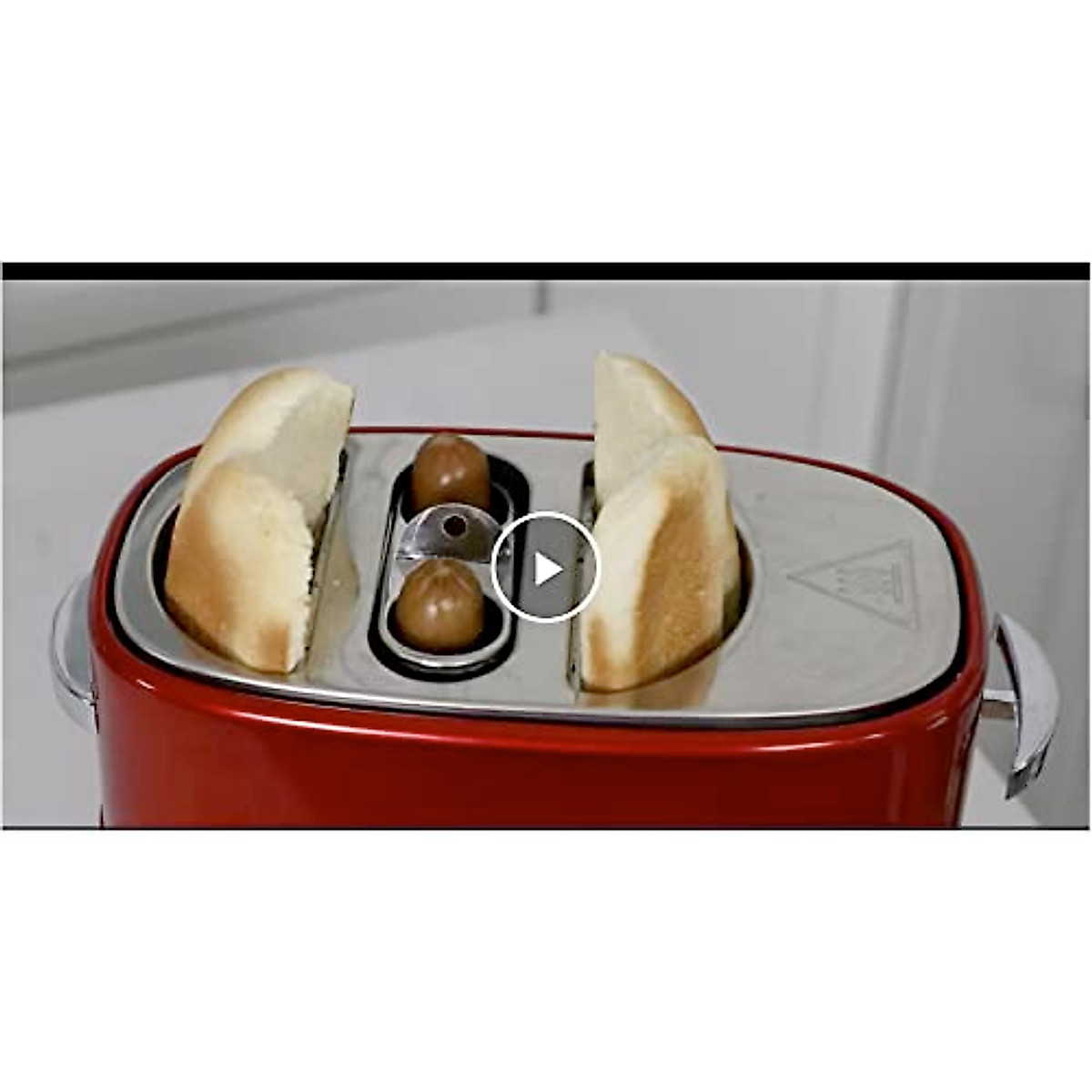 Nostalgia 2 Slot Hot Dog and Bun Toaster with Mini Tongs, Retro Hot Dog Toaster, Hot Dog Cooker that Works with Chicken, Turkey, Veggie Links, Sausages and Brats, Metallic Red