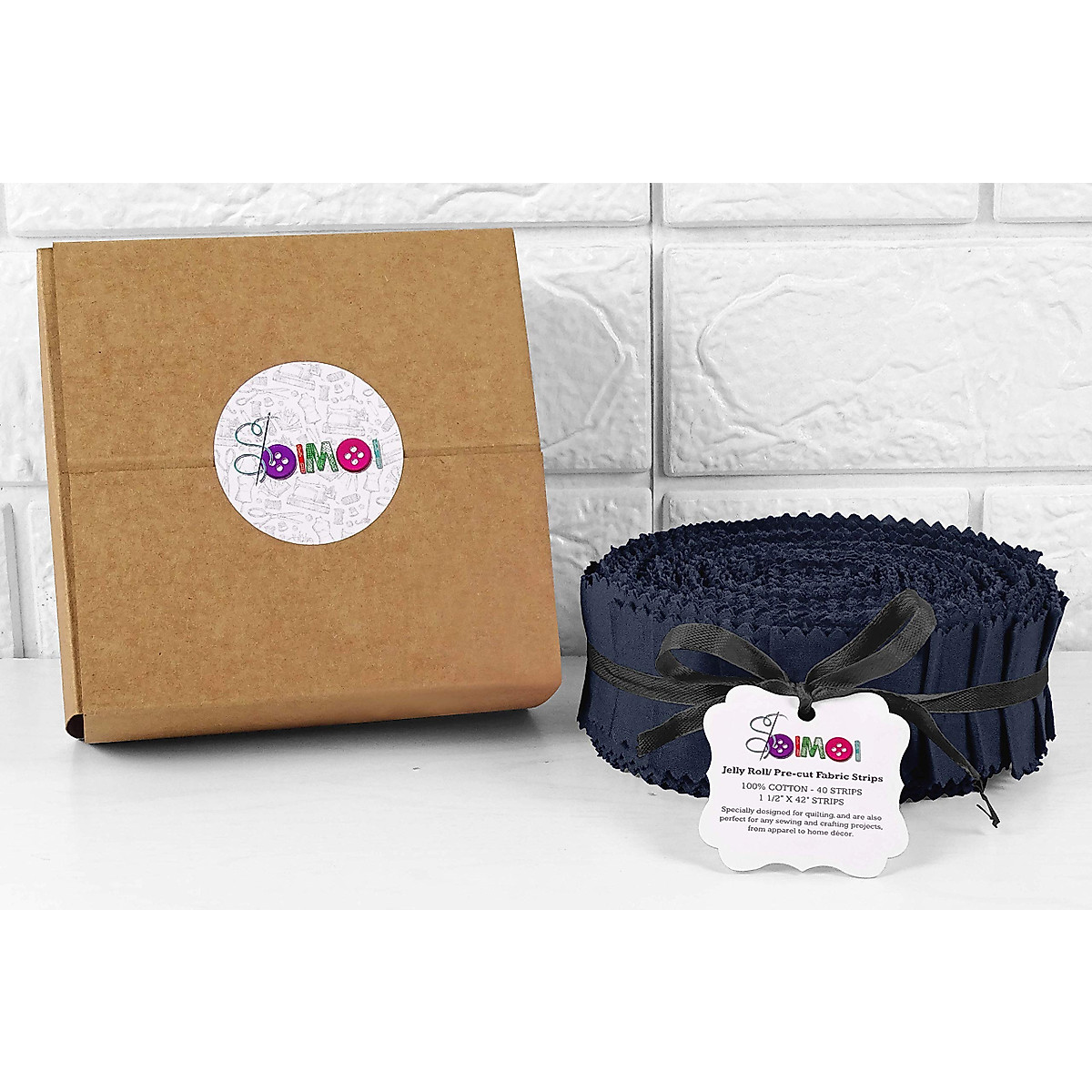 Soimoi 40Pcs Solid Dark Blue Precut Fabrics Strips Roll Up 1.5 Inches Cotton Jelly Rolls for Quilting
