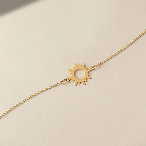14k Real Gold Sun Bracelet for Women | 14k Gold Good Vibes Only Bracelets | Dainty Gold Sunshine Bracelets | Women's 14k Gold Jewelry | Gift for Birthday, Adjustable 6" to 7"