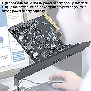 BEYIMEI PCI-Express 4X to USB 3.1 Gen 2 (10 Gbps) 2-Port Type C Expansion Card Asmedia Chipset,Integrated SATA15PIN Power Supply Interface,for Windows 7/8/10/MAC OS 10.14