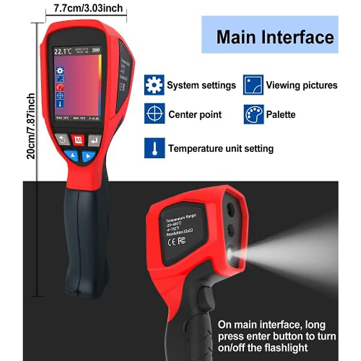 Infrared Thermal Imager, Thermographic Camera 320 x 240 Resolution Handheld Thermal Imaging Camera with 2.4 Inch Infrared Thermometer with Thermal Imagers Measuring Layout Tools (8GB TF Card)