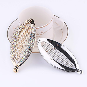 2PCS Crystal Rhinestone Banana Clip Fish Shape Claw Clips Elegant Ponytail Hair Twist Holder for Women Girl Golden Silver