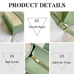 JQAliMOVV The Tote Bag for Women, Straw Tote Bag with Zipper Woven Beach Bag Top Handle Straw Handbag Purses for Travel (Dark Green)