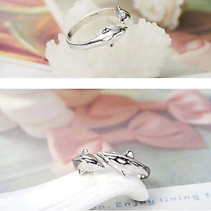 shiYsRL Exquisite Jewelry Ring Love Rings Fashion Women Silver Plated Double Dolphin Opening Adjustable Finger Ring Gift Wedding Band Best Gifts for Love with Valentine's Day - Silver
