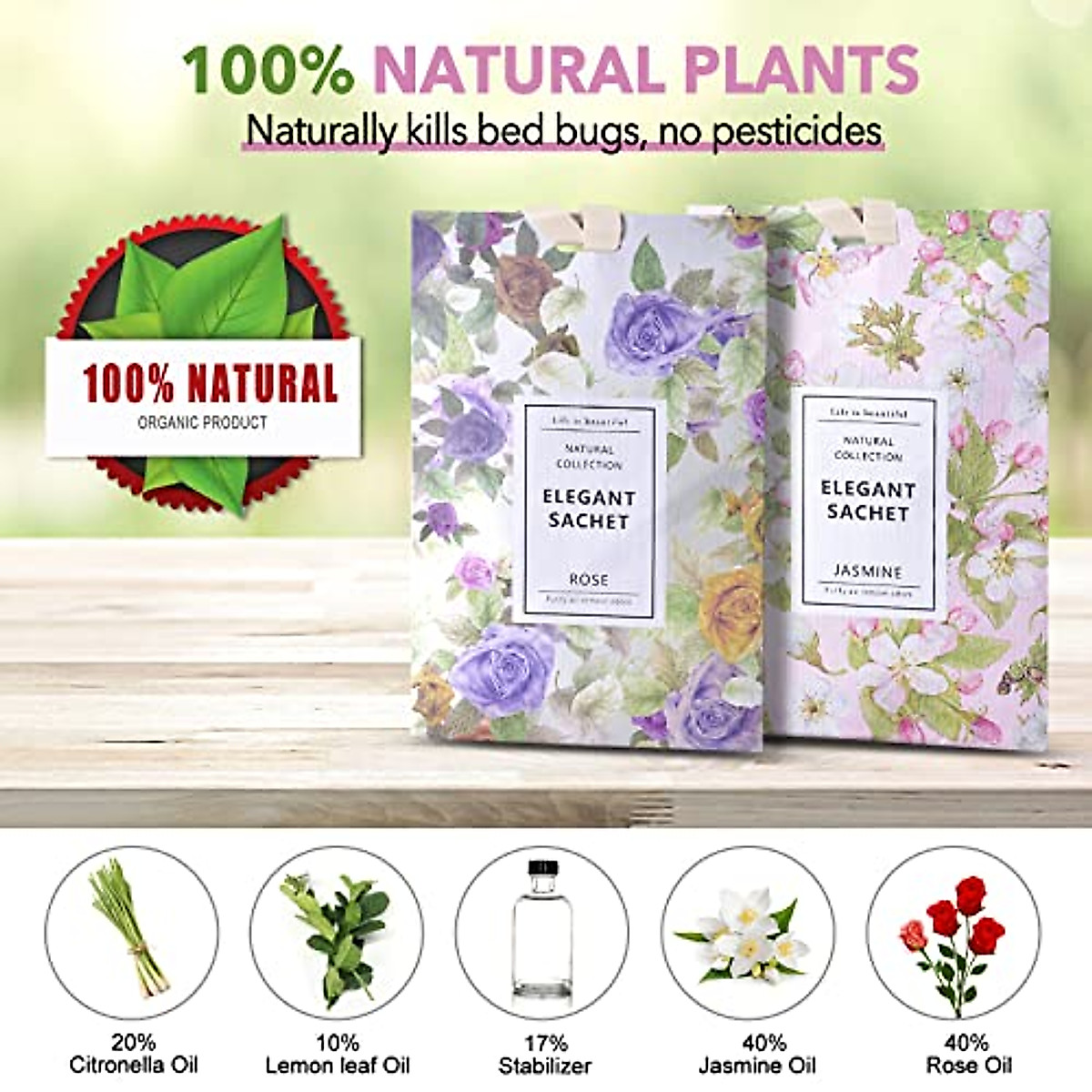 Telanshare 4 Packs(Rose+Jasmine) Mite/Moth Repellent Bag for Drawer & Closet, Natural Sachet Bag, 90 Days Extended Protection