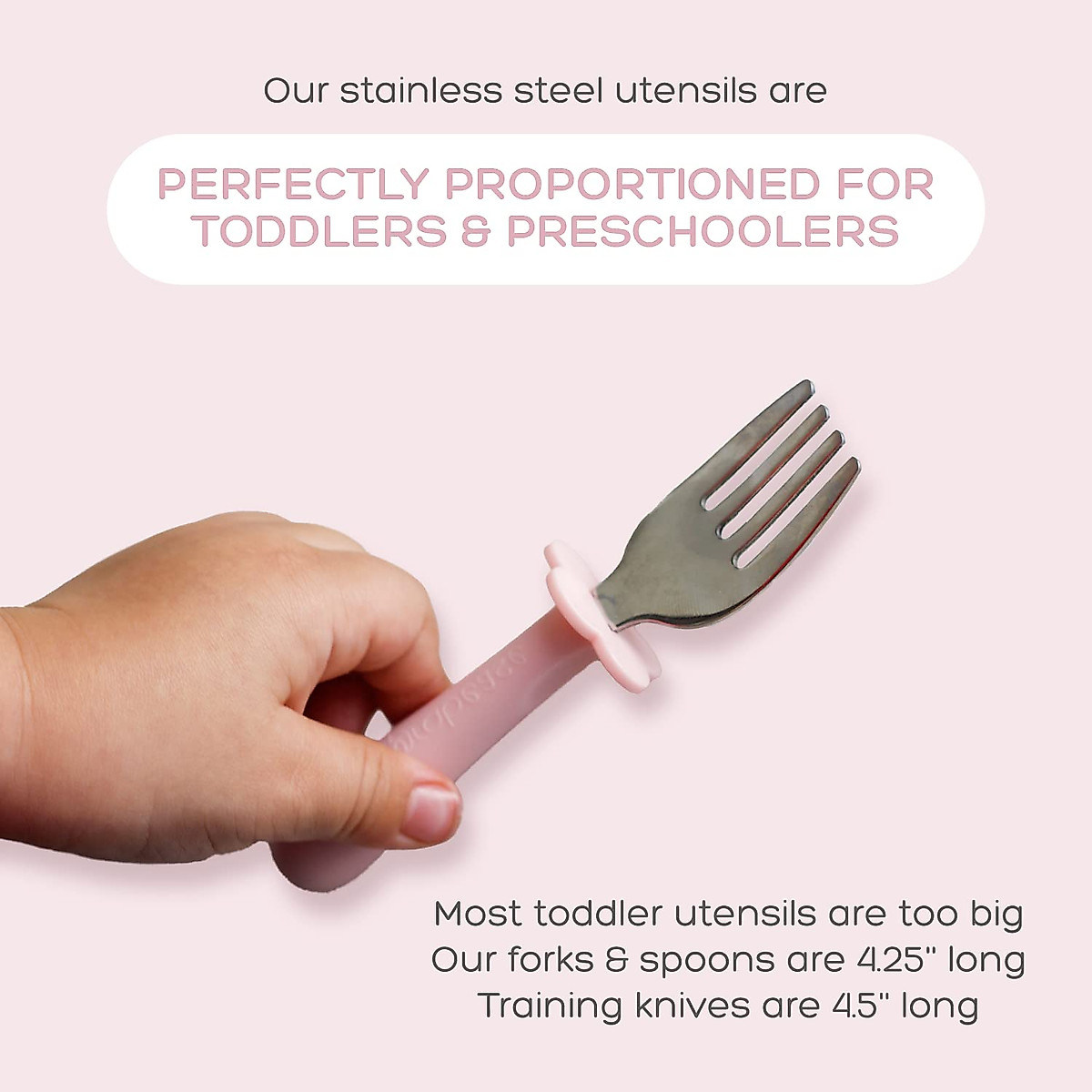 Grabease Toddler Silverware Set Forks Spoons and Knives Set Toddler Utensils Feeding Supplies, BPA and Phthalates-Free, Dishwasher Safe, Blush Pink