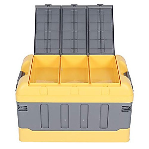aqxreight Storage Bins, 75L Collapsible Storage Bin 3 Compartments 132.3lbs Load with Lid for Home Car Trunk MultiPurpose (Yellow)