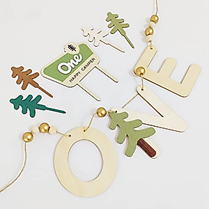 One Happy Camper Wood Banner/Cupcake Topper Set - Camping Cake Topper, Woodland Birthday Party Decoration, One Happy Camper Birthday Banner, First High Chair Wood Safari Jungle Garland For Baby Shower Boy/Girl(Wooden One Happy Camper 1st Birthday Toppers/
