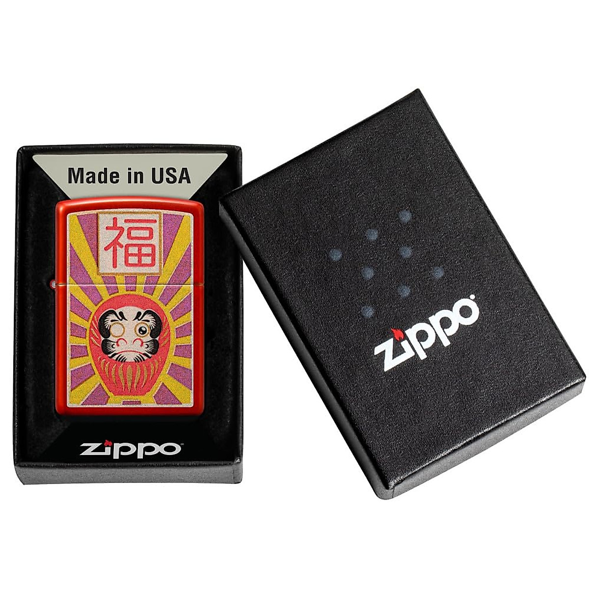 Zippo Daruma Design Metallic Red Pocket Lighter