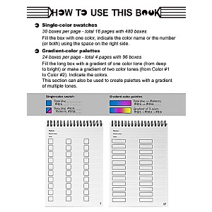 Color charts. A mini book organizer of coloring resources for colorists and artists on thick artist paper with a spiral binding on the top - A5 format