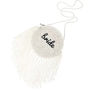 Bride Cowgirl Bag Bachelorette Party Gift Bags Bridesmaid Bride Crochet Purse White Crossbody Fringe Bag for Women Bachelorette Party Favor Cowgirl Bachelorette Country Wedding Bridal Shower 7.87 Inch