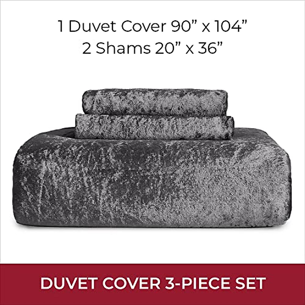 Mellanni Velvet King Duvet Cover Set - Fade, Stain, Shrink, and Wrinkle Resistant - King Gray Comforter Cover Set - 8 Ties & Hidden Button Closure - Duvet Cover with 2 Pillow Shams (King, Gray)