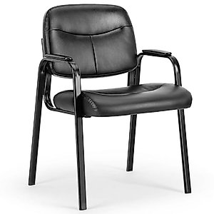 Sweetcrispy Waiting Room Chairs with Padded Arms, PU Leather Stationary Office Guest Chair for Elderly Home Desk Reception Area Conference Room Side Lobby, Black