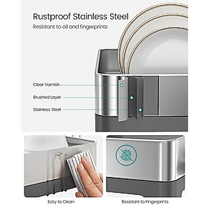 SONGMICS Large Dish Drying Rack, Expandable Dish Dryer for Kitchen Counter, Stainless Steel Dish Rack with Rotatable Spout, Utensil, Cup, Glass, Cutting Board, Pan Holders, Silver and Gray UKCS037G01