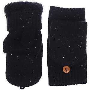 Be Your Own Style BYOS Womens Winter Soft Warm Plush Fleece Lined Convertible Fingerless Marble Speckled Knit Mittens Gloves Glittens W/Thumb Flaps (Black)