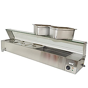 HQHAOTWU 5-Pan Electric Food Warmer Commercial Bain Marie Buffet Stainless Steel Food Container Single-Row Pans with Temperature Display and Glass Guard for Restaurant Canteen 13"×10.5"×6" Pan