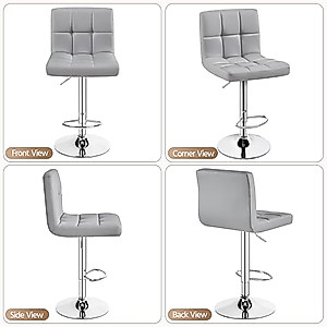 Yaheetech Bar Stools Set of 4, PU Leather Adjustable Barstools, Modern Counter Stools with Back and Footrest, Counter Height Barstools for Bar, Kitchen, Dining Room, Light Gray