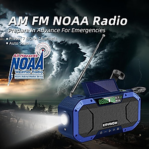 Emergency Weather Radios Hand Crank Solar Bluetooth Speaker,Portable AM FM NOAA Radio 5000mAh Battery Powered Waterproof Wind Up Storm Radio Flashlight Phone Charger,Reading Light,SOS for Survival