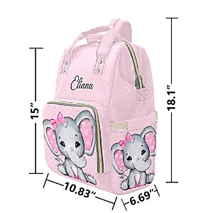 Liveweike Girl Elephant Dot Personalized Diaper Bag Backpack Custom Name Daypack Large Mommy Bag for Teen Girl Boy Student