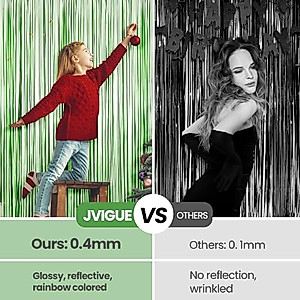 3 Pack Foil Curtains Metallic Foil Fringe Curtain-JVIGUE，Birthday Party Photo Backdrop Wedding Event Decor (Pale Green Decorative Streamers)