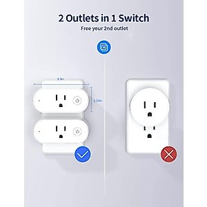 Smart Plug 15A, Smart Home WiFi Outlet, with Energy Monitoring, Works with Siri, Alexa, Google Home Nest Hub and Smartthings, No Hub Required, 2.4GHz WiFi Required(2 Pack)