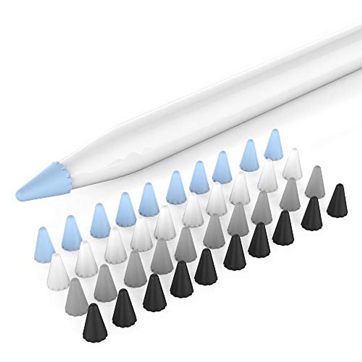 Delidigi 40 Pack Tips Cover for Apple Pencil 2nd Generation and 1st Gen Silicone Nibs Caps Writing Protection Accessories((Blue+ Black+Grey+ White,40Pack)