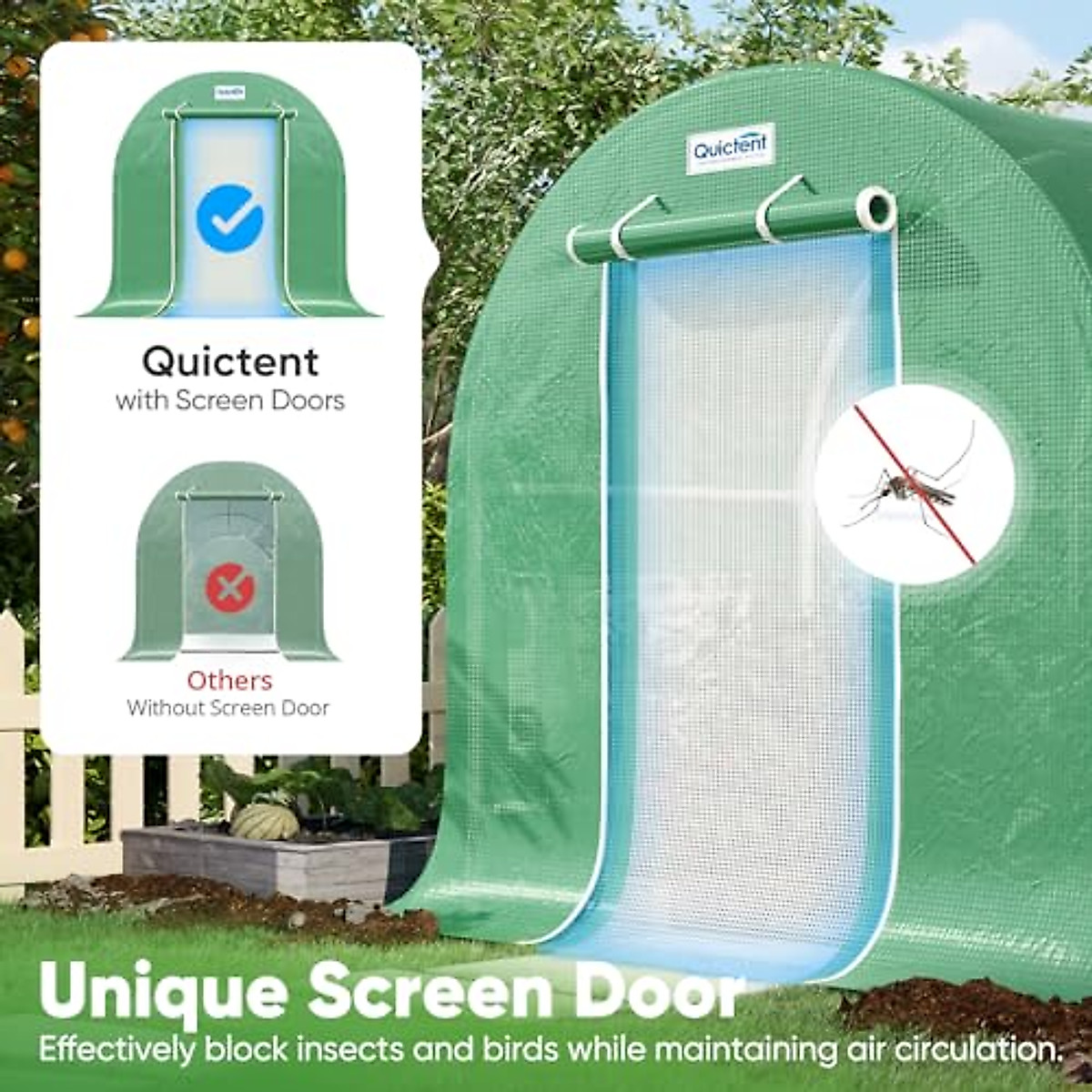 Quictent 12x6.6x6.6 FT Walk-in Greenhouse for Outdoors, Heavy Duty Large Garden High Tunnel Green House, Portable Winter Hot House with PE Cover Zipper Screen Door & 6 Screen Windows, Green