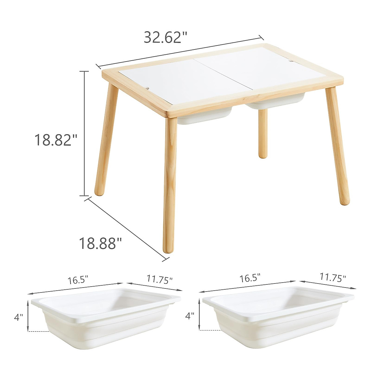 Beright Sensory Table with 2 Large Storage Bins, Kid's Table Play Sand Table Indoor, for Birthday, Christmas and Thanksgiving Gift
