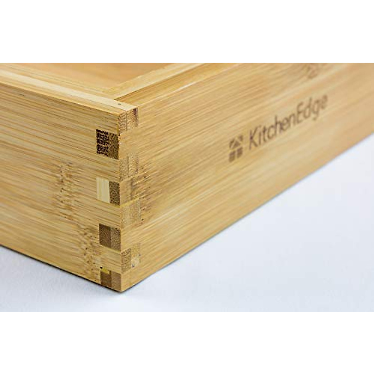 KitchenEdge Adjustable Kitchen Drawer Organizer for Utensils and Junk, Expandable to 28 Inches Wide, 9 Compartments, 100% Bamboo