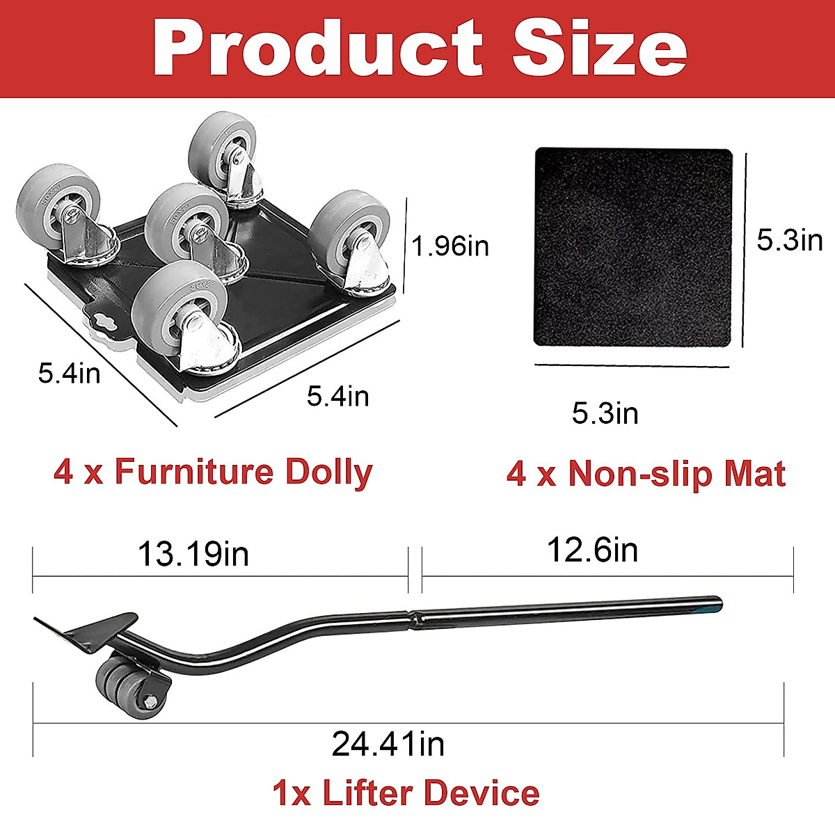 Furniture Dolly 5 Wheels Heavy Duty Carbon Steel Panel Furniture Movers Large Size Furniture Lifter for Moving Heavy Furniture, Refrigerator, Sofa, Cabinet - Maximum Load 1300KG/2860LBS