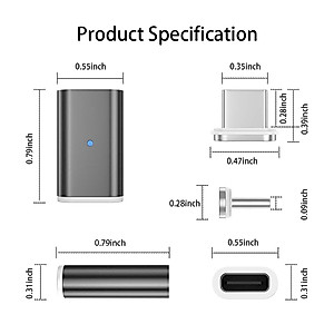 NetDot Gen10 Magnetic Fast Charging USB-C to USB-C Adapter Converter Compatible with Type-c Smartphones (2 Pack Black)